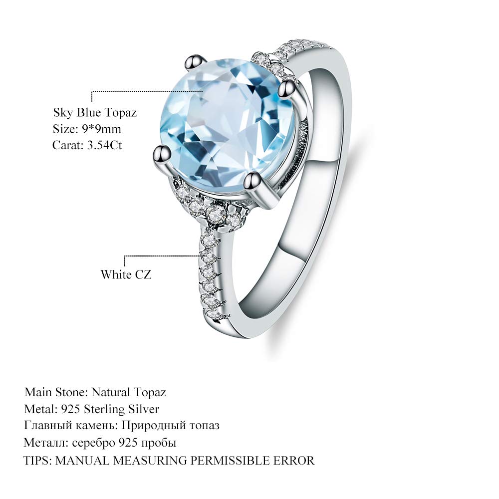 Qitian 925 Sterling Silver Sky Blue Topaz Gemstone Halo Ring For Women(Round 3.45Ct 9mm Sizes 5 to 9)