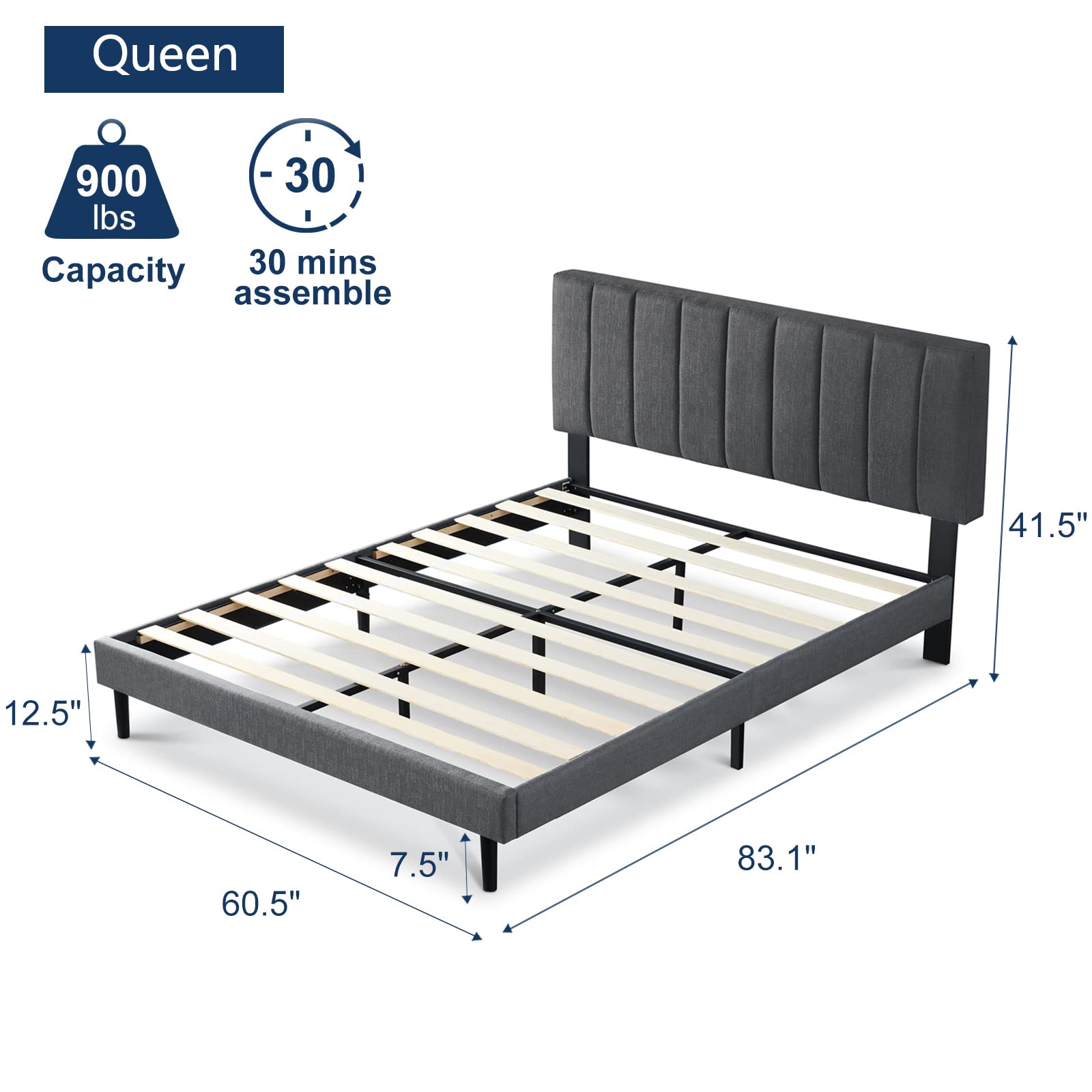 Molblly 10 Inch Queen Memory Foam Mattress + 42 Inch Platform Bed Frame (Grey)…