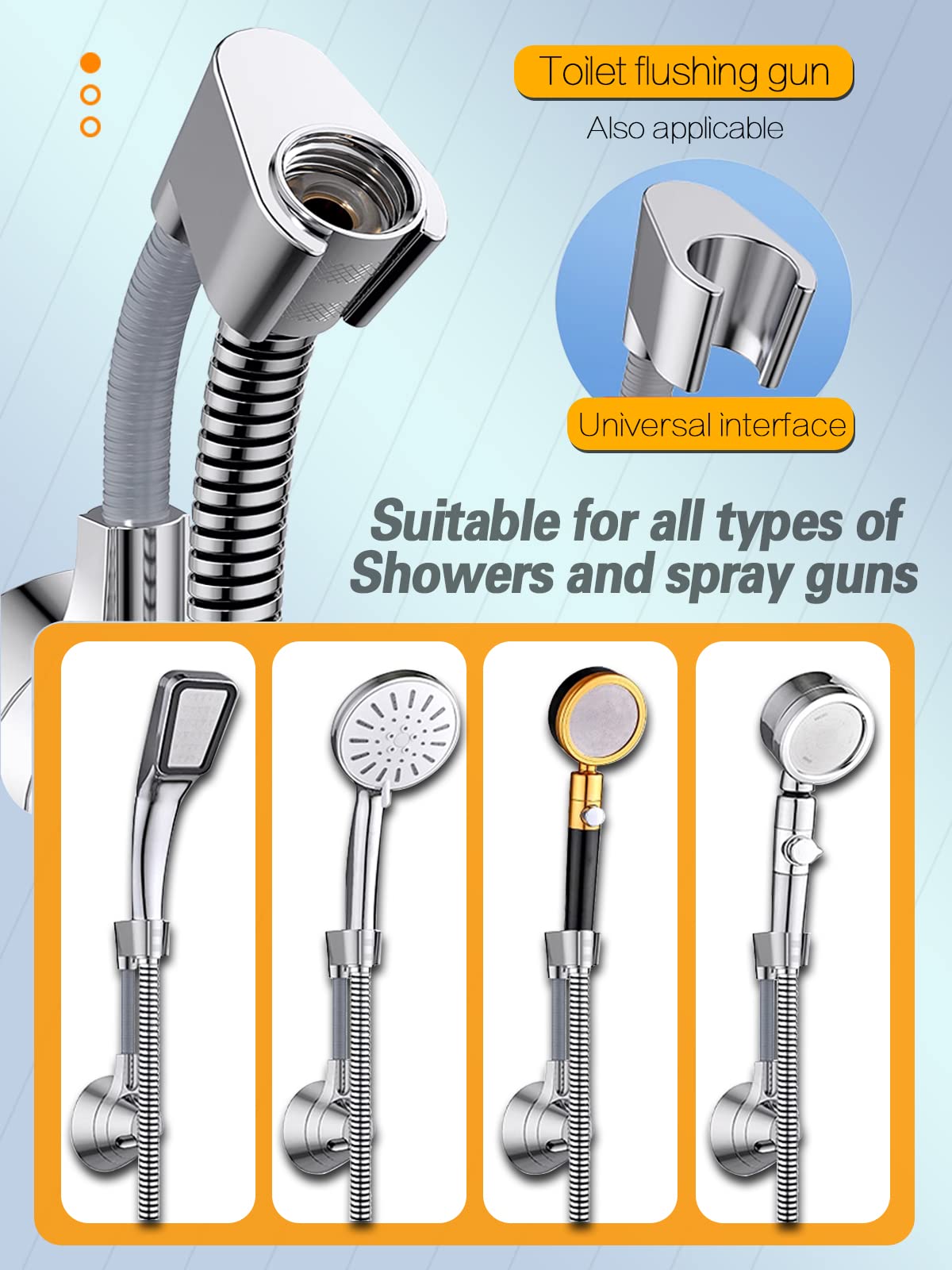 Shower Head Holder - Flexible Shower Head Holder Adjustable Vacuum Suction Cup Shower Head Wall Mount Holder for Hand Held Shower Head (Adhesive Sticker Provided) (Chrome)