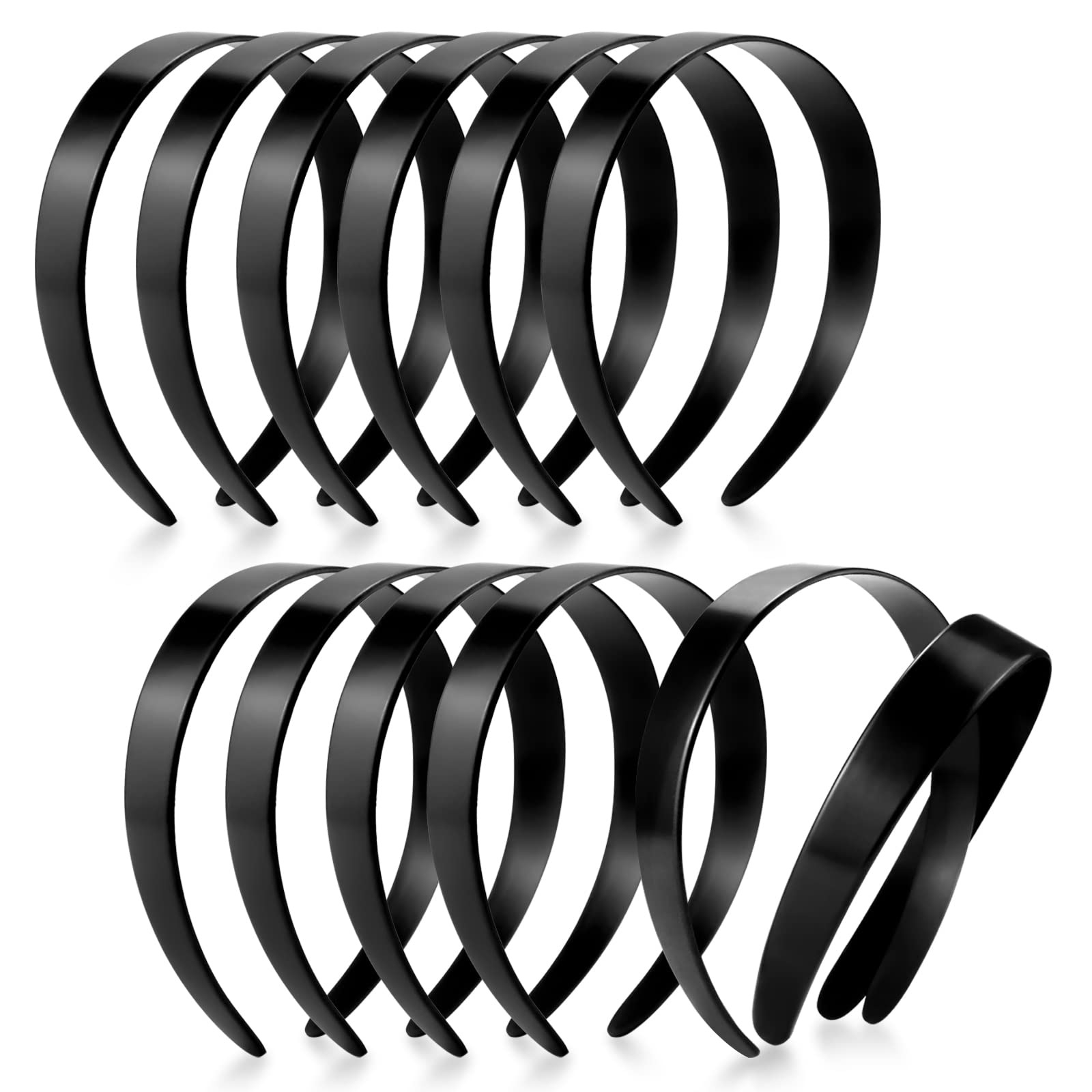 VOKOY 12 Pcs Black Plastic Headbands, 1" Wide No Teeth Plain Headbands DIY Hair Bands Headbands for Girls Women