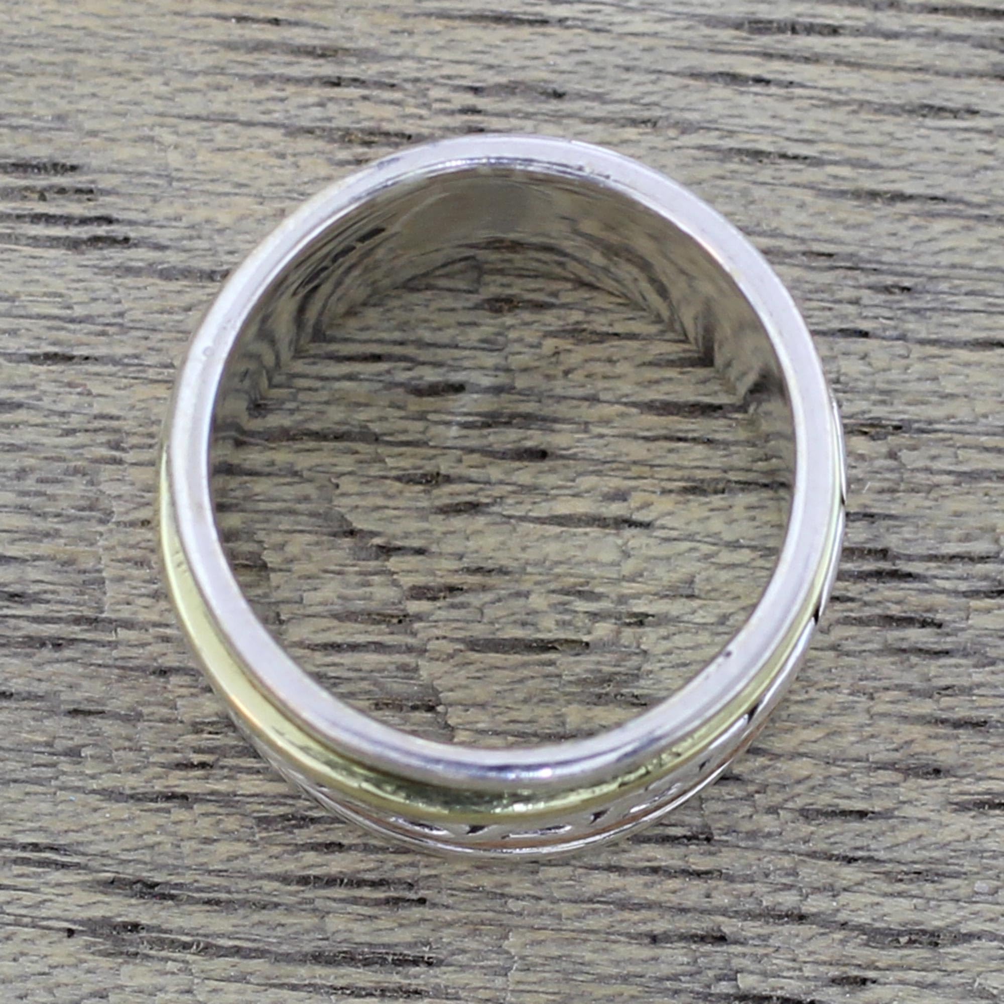 NOVICA Artisan Handmade Sterling Silver Meditation Spinner Ring Copper Brass from India No Stone [band Width 13 mm W] ' Spinning Braid'