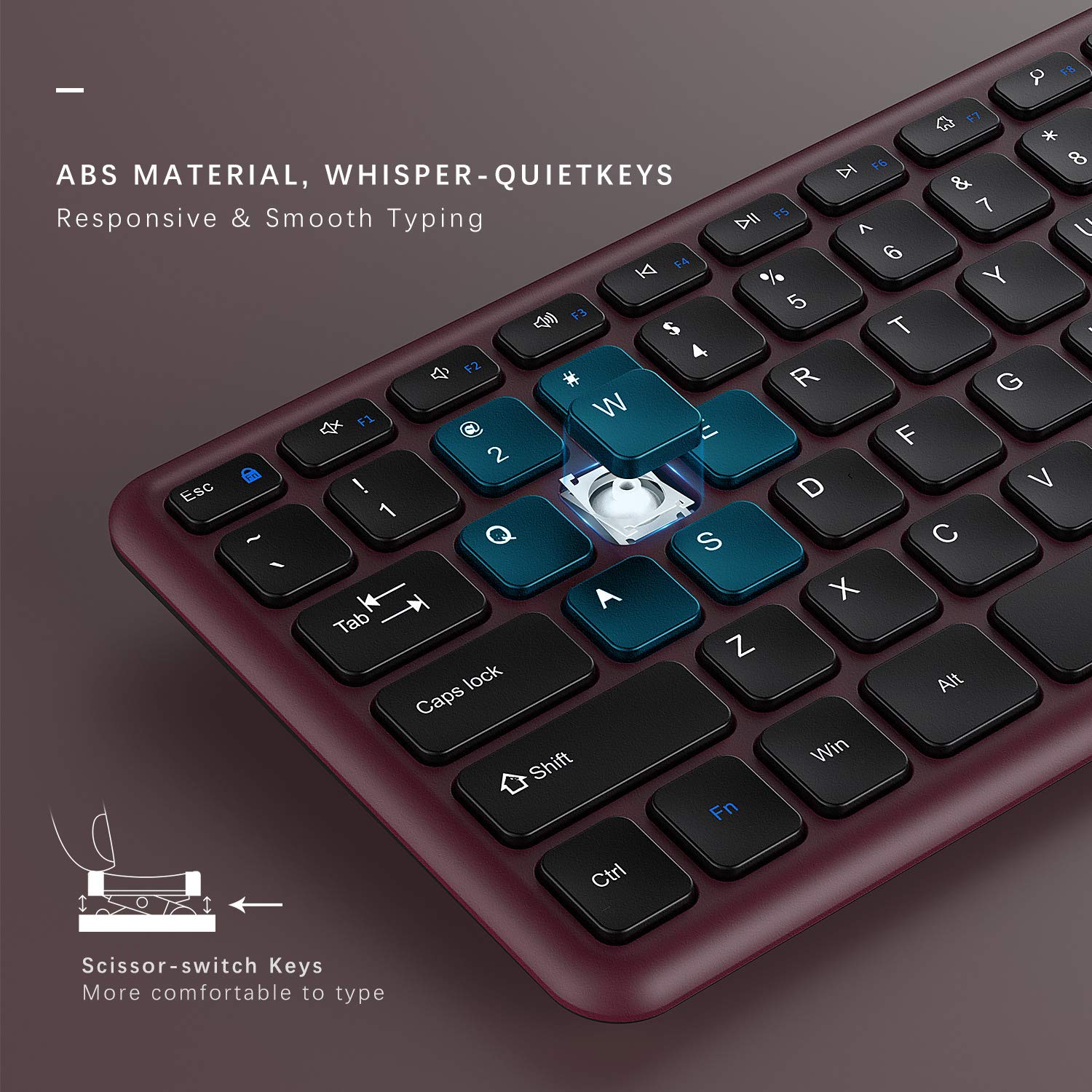 Wireless Keyboard Mouse Combo, Full-Sized 2.4GHz Ultra Thin Silent Cordless Keyboard Mouse Sets (Red)