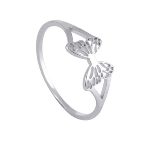 Pingyongchang Minimalist Cute Dainty Butterfly Ring Wedding Engagement Promise Statement Anniversary Ring Best Gift for Women Girls-size10