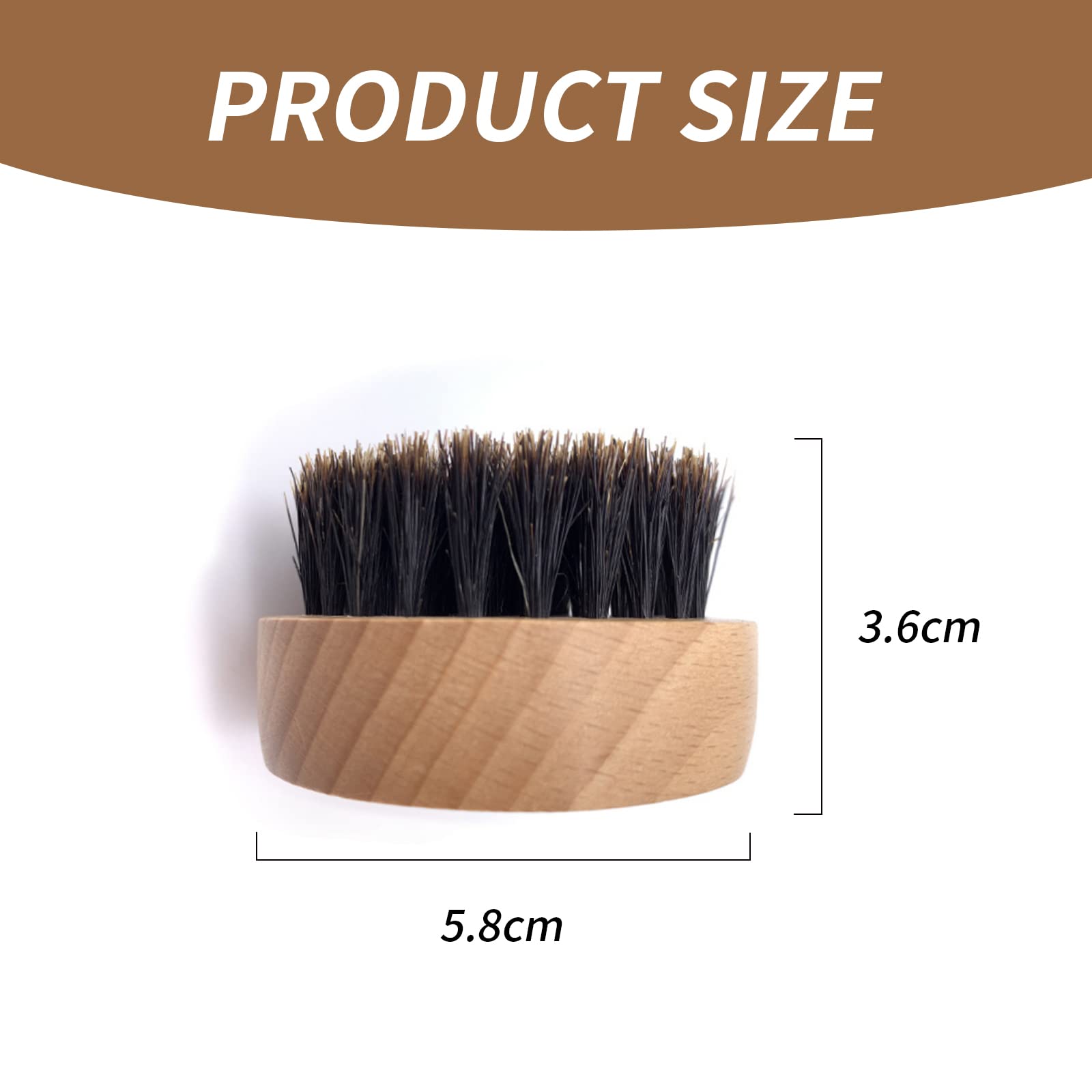YAFIYGI Mustache Brush for Men Beard Brush with Handle Natural Boar Bristle Round Mini Brush Style Grooming for Black Men Small Pocket Sized Cepillo Para Barba de Hombre