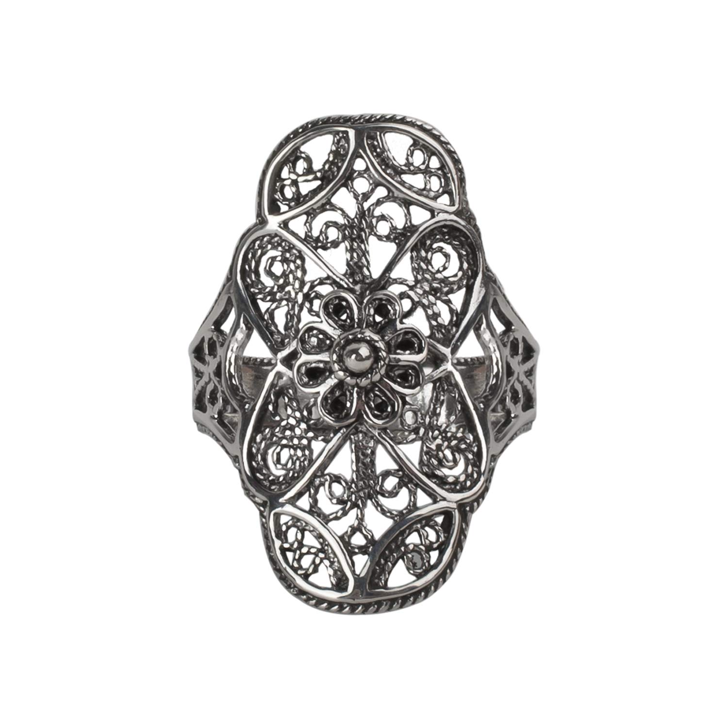 Ottoman Silver Collection 925 Sterling Silver Authentic Artisan Filigree Style Floral Design Dainty Occasional Ring Special for You and Your Precious Beloved (Size 5-12) (6)