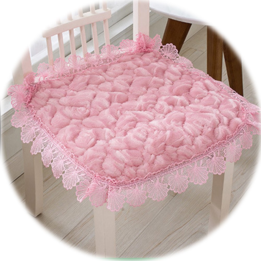 TINTON LIFE 2pcs 17" X 17" Soft Plush Square Chair Cushion Garden Patio Home Lace Floral Dining Seat Pads with Ties(Pink)