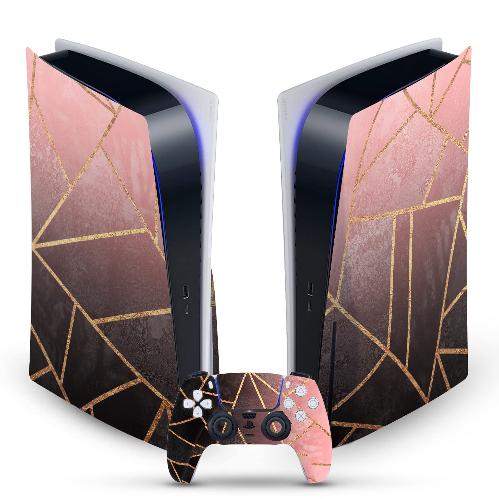 Pink and Black Art Mix Matte Vinyl Faceplate Sticker Gaming Skin Case Cover Compatible with Sony Playstation 5 PS5 Disc Edition Console & DualSense Controller
