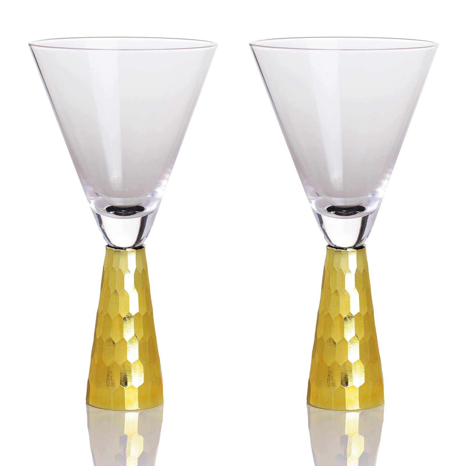 The Wine Savant Set of 2 Funnell Shaped Cocktail Martini Glasses 8oz Elegant Gold Martini Glasses, Perfect For Any Bar, Anniversaries, Wedding Gift, Birthday Gift, or Cocktail Party
