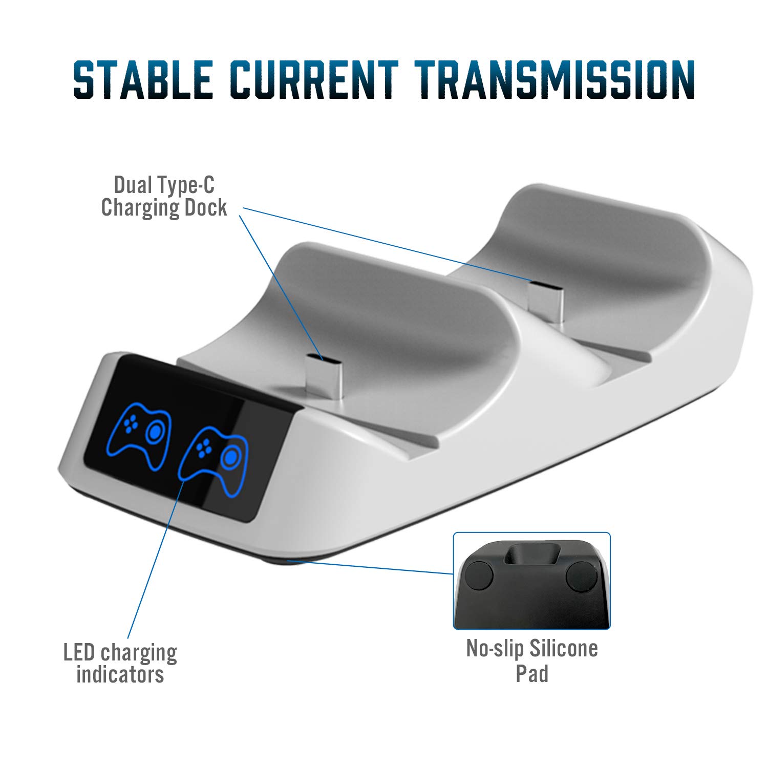 SADES PS5 Controller Charging Station Wireless Charging Receiver Adapter Compatible With PS5 Controller Gamepad,Fast Charger PS5 Wireless Handle Double Seat Charge