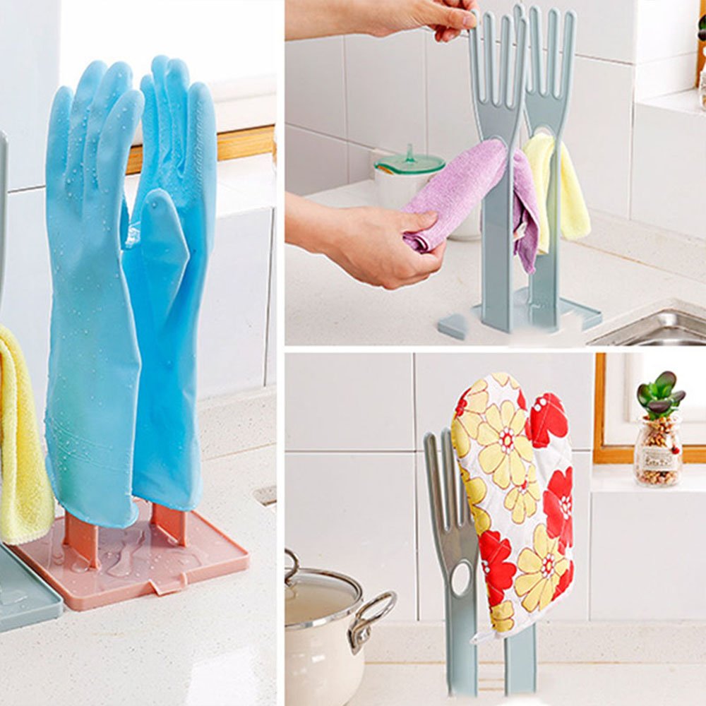 Pixco Glove Drain Rack Glove Stand Holder Plastic Sink Stand Towel Storage Multi Use Tool, Towel Storage Holders, Kitchen Sink Shelf Food Storage Bag Holder Gloves Drying Accessories Holder (Blue)