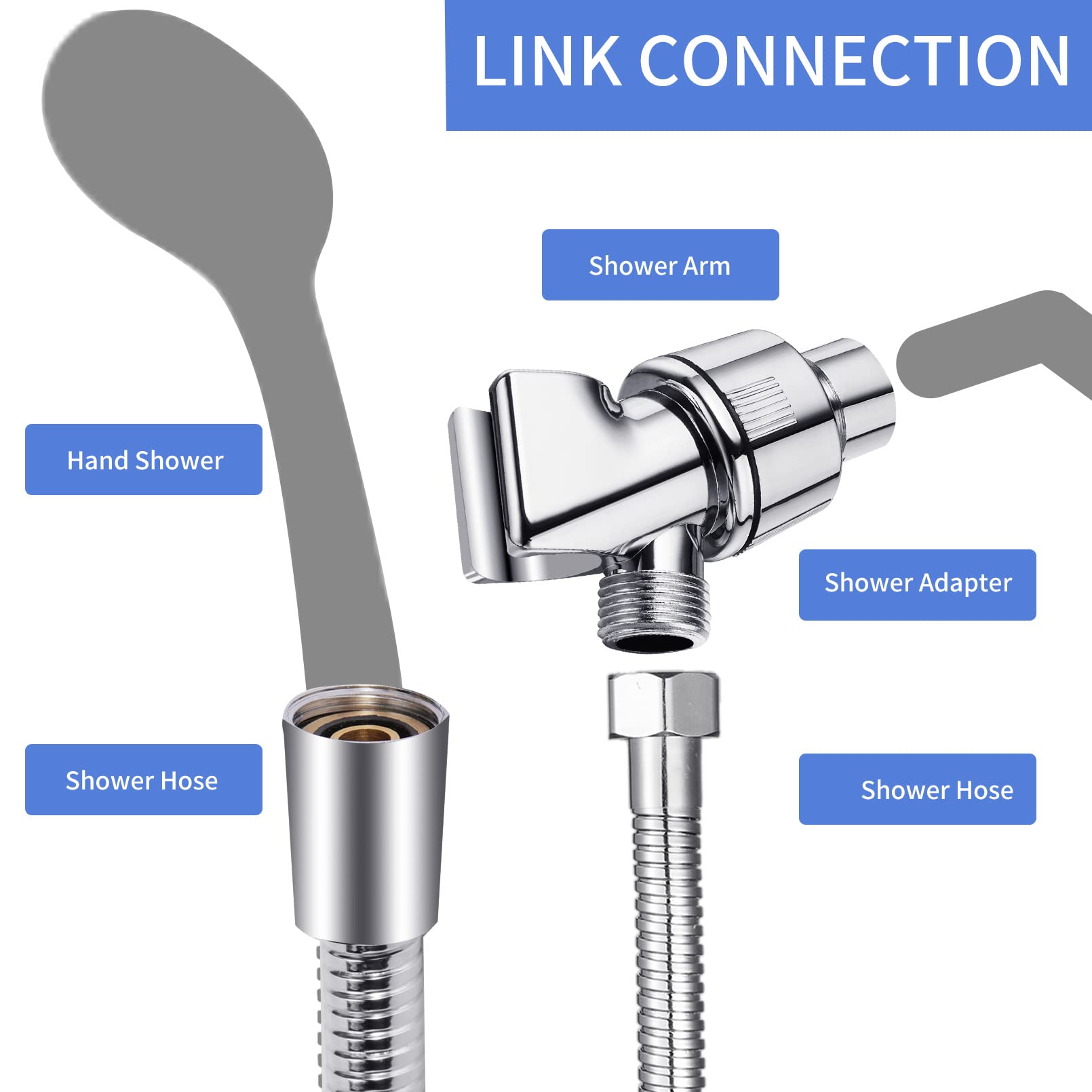 Shower Hose with Shower Arm Bracket,69 inch Stainless Steel Shower Hose Replacement,Adjustable Handheld Shower Arm Holder Shower Head Holder,Flexible Shower Head Hose and Holder with Brass Ball,Chrome