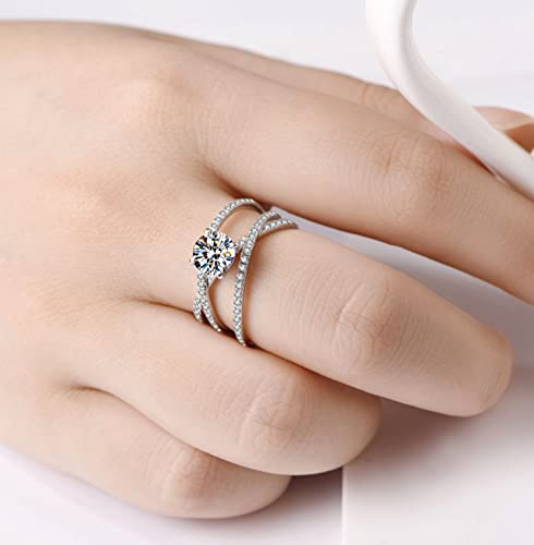 Velamnia Statement Ring for Women Adjustable White Cubic Zirconia Engagement Wedding Band Rings Eternity Ring #6-10# (White)