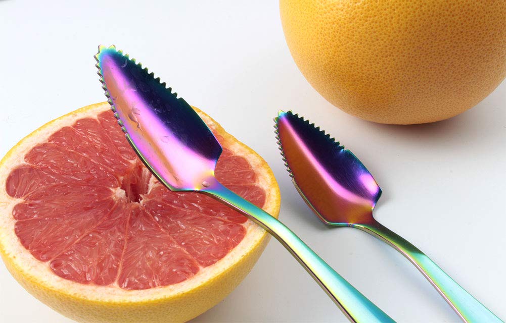 Stainless Steel Grapefruit Spoons for Citrus Fruit, Rainbow Magic Mirror Finish Serrated Grapefruit Spoons, Watermelon Dessert Spoon Set of 4
