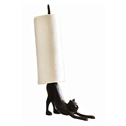 Stretching Cat Yoga Cast Iron Animal Paper Towel Holder Bath Tissue Toilet Roll Jewelry Organizer Free-Standing Bronze Rustic Decor 18-inch