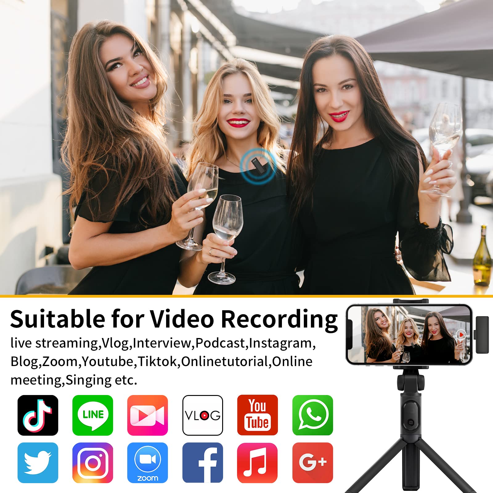 Wireless Lavalier Microphone for iPhone iPad,Plug-Play dual Lavalier Mics with Battery Indicator Charging Case,iPhone Microphone for Vlog YouTube TikTok Video Recording - No APP & Bluetooth Needed