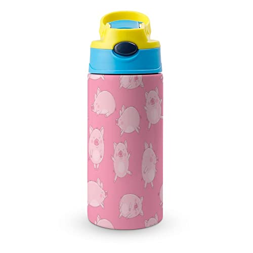 Thermos Cup 500Ml Cute Pigs Insulated Water Bottle With Straw For Sports And Travel 7.5x2.7 in