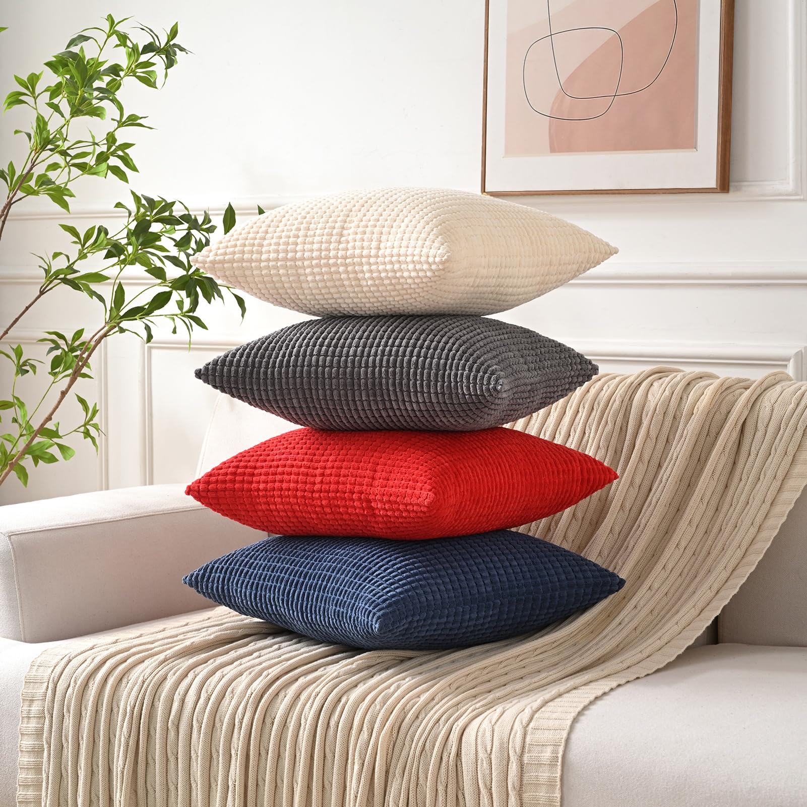 NAVIBULE Corduroy Throw Pillow Covers 18x18 Soft Decorative Pillow Covers Plain Dark Gray Throw Pillows for Couch Bed Sofa Pack of 2(18 x 18IN, Dark Gray)