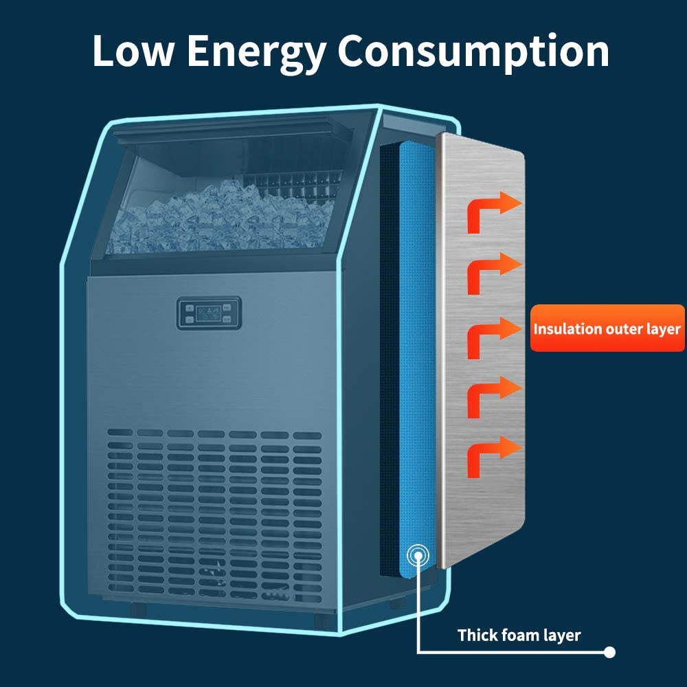 Undercounter Commercial Ice Maker Machine, 100 LBS/24H with 33LBS Large-Capacity, Freestanding|Countertop Ice Machine with Scoops for Commercial Use Bar, Coffee Shop, Restaurant, Office, Garage, Home