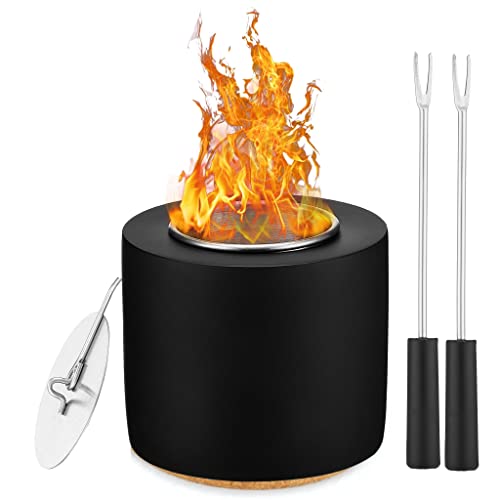 Tabletop fire Pit | Smores Maker Mini Indoor Fire Pit- Portable Table Top Fire Pit Bowl with Roasting Forks and Cork Pad -Tabletop Mini Indoor Fireplace -Small Fire Pit (Black)