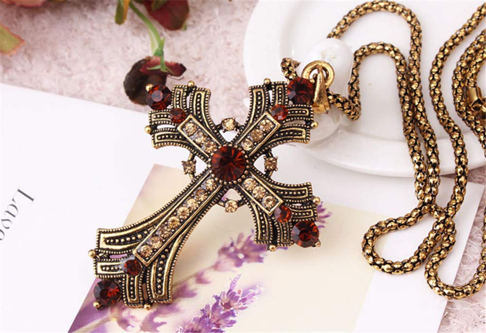 QTMY Vintage Celtic Rhinestone Diamond Cross Long Pendant Necklace for Women Jewelry,God We Trust(2)