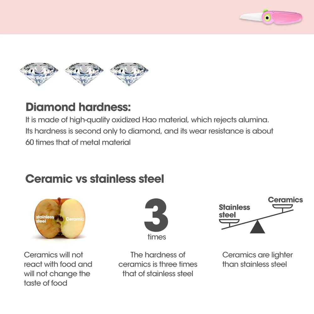 X.SSTTXN Ceramic Fruit knife, Portable Ceramic Paring Knife - Small Folding Knife, Ceramic Peeler 2 in 1, Cute Portable Fruit Knife for Travel, Home, Office (Pink)