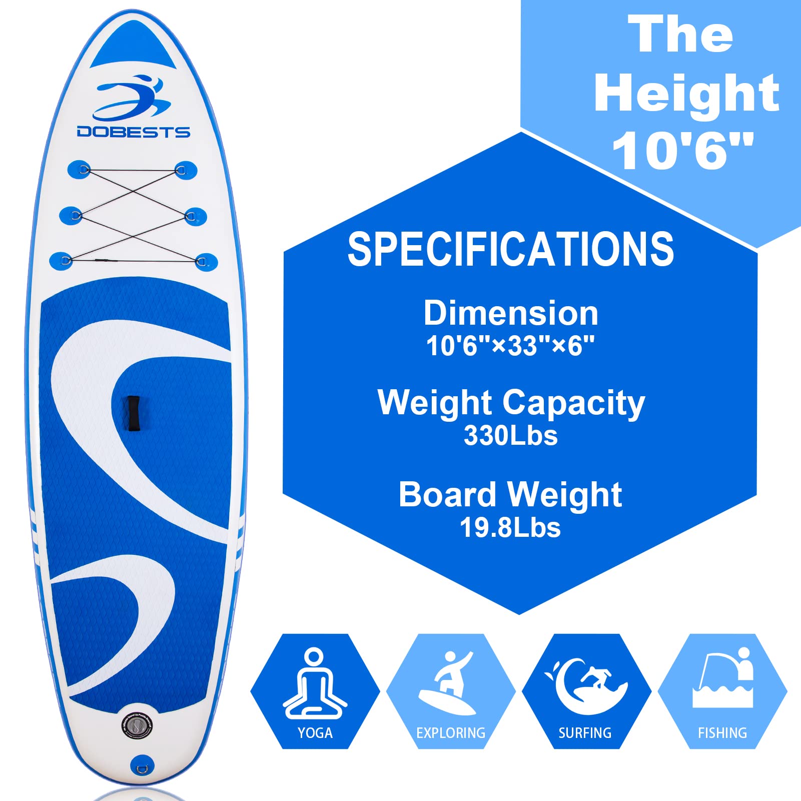 Stand Up Paddle Boards Adults Inflatable PaddleBoards 10'6"×33"×6" SUP with Non-slip Deck, Travel-Backpack Adjustable Paddle, Detachable-Fin, Hand Pump, Safety Leash, Repair Kit Fits (Blue)