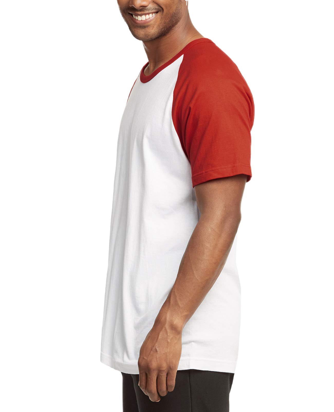 Men's Premium Two Tone Short Sleeve Baseball Tee Shirt (XL, Red/White)