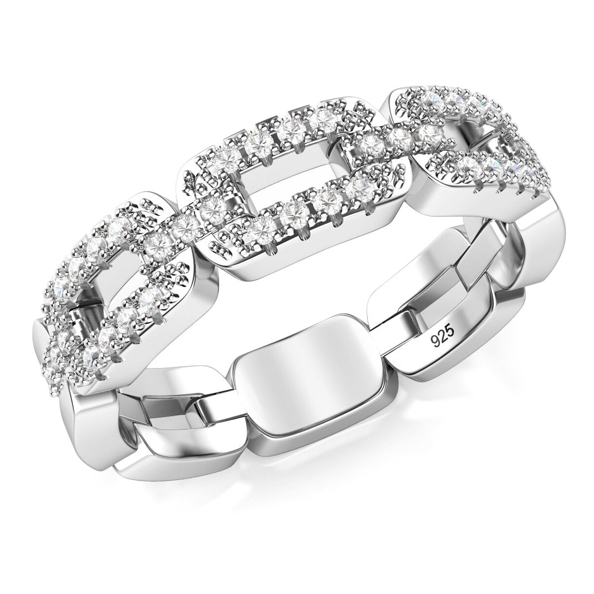 Metal Factory Sz 5 Sterling Silver Cubic Zirconia Chain Link CZ Band Ring