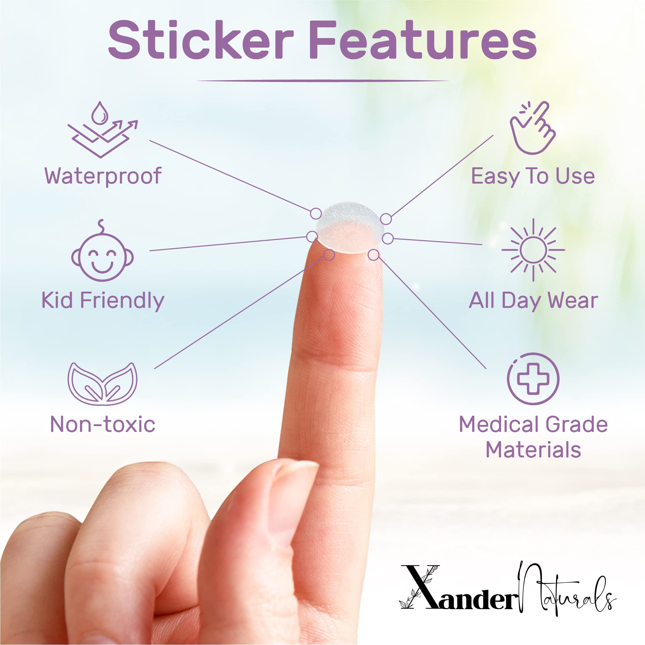 XanderNaturals UV Stickers for Sunscreen - Sunscreen Reminder Stickers- Sunburn Alert Patches - Works w/Spray Sunscreen & Sunscreen Applicator For Kids - 16 ct