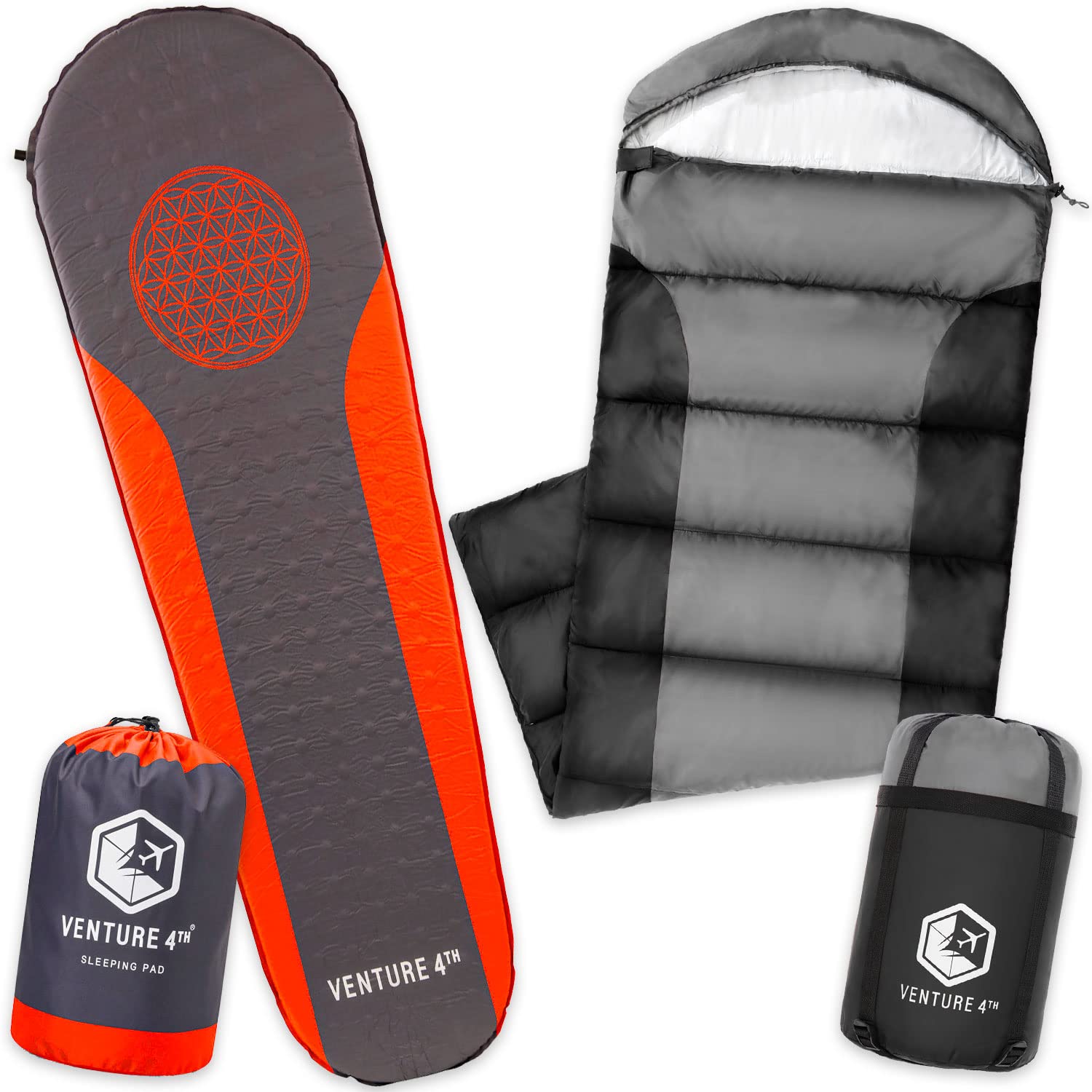 VENTURE 4TH Backpacking Warm Sleeping Bag with Self Inflating Sleeping Pad for Adults & Kids β Ideal for Hiking, Camping & Outdoor Adventures