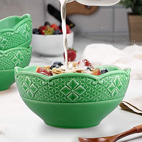 STAR MOON Set of 2 Large Ceramic Soup Bowls - Elegant and Durable 19 Oz Emerald Green Bowls for Serving, Cereal, Soup, and More - Microwave and Dishwasher Safe - Four-Leaf Clover Collection