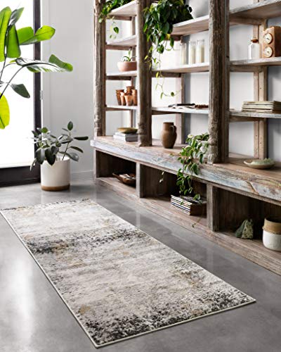 Loloi II Alchemy Collection ALC-02 Contemporary Accent Rug 2'-8" x 4' Granite/Gold Rectangular 0.25" Thick