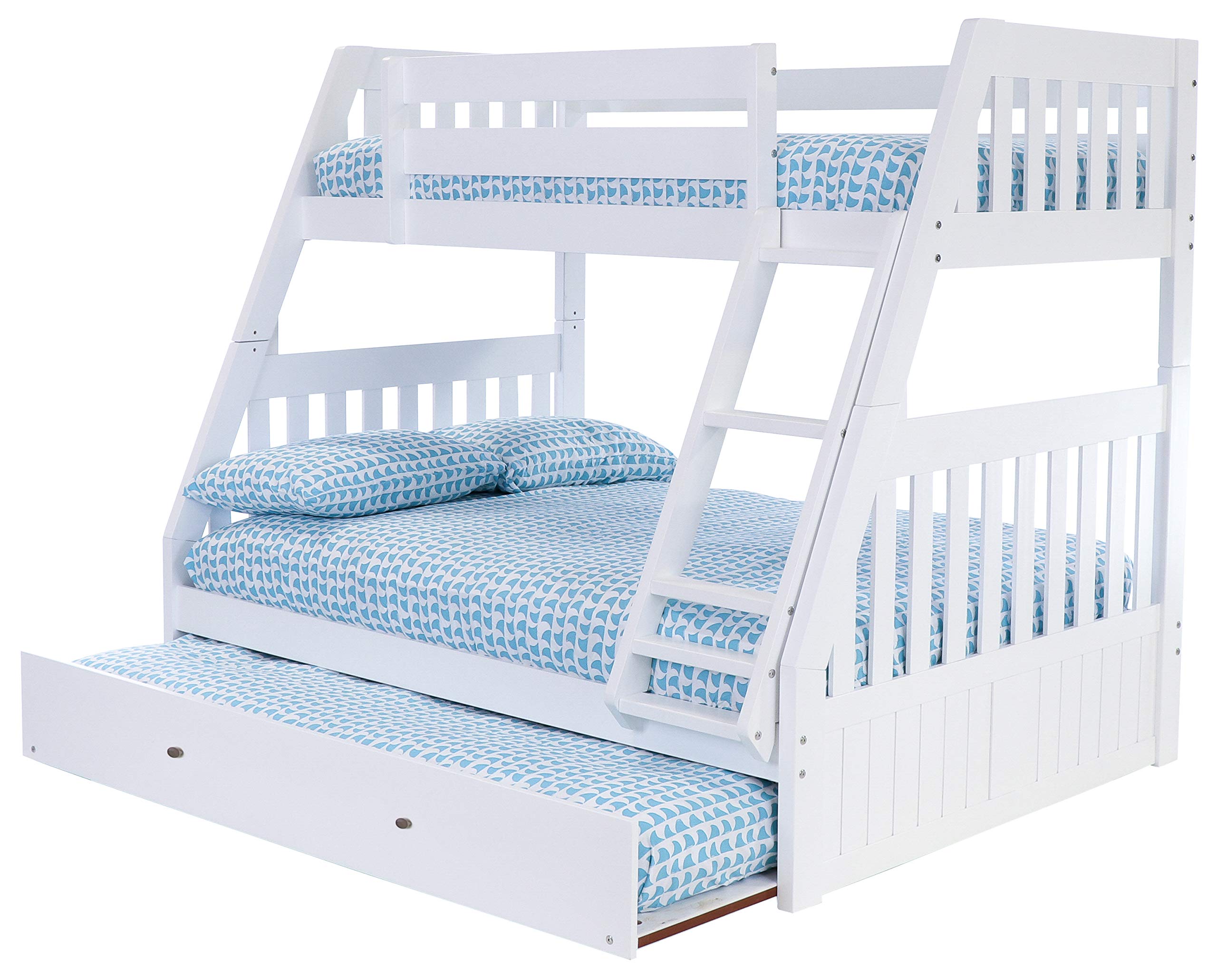 OS Home and Office Furniture Model 0218R-TFWT, Solid Pine Full Twin Trundle Bed in Casual White Bunk