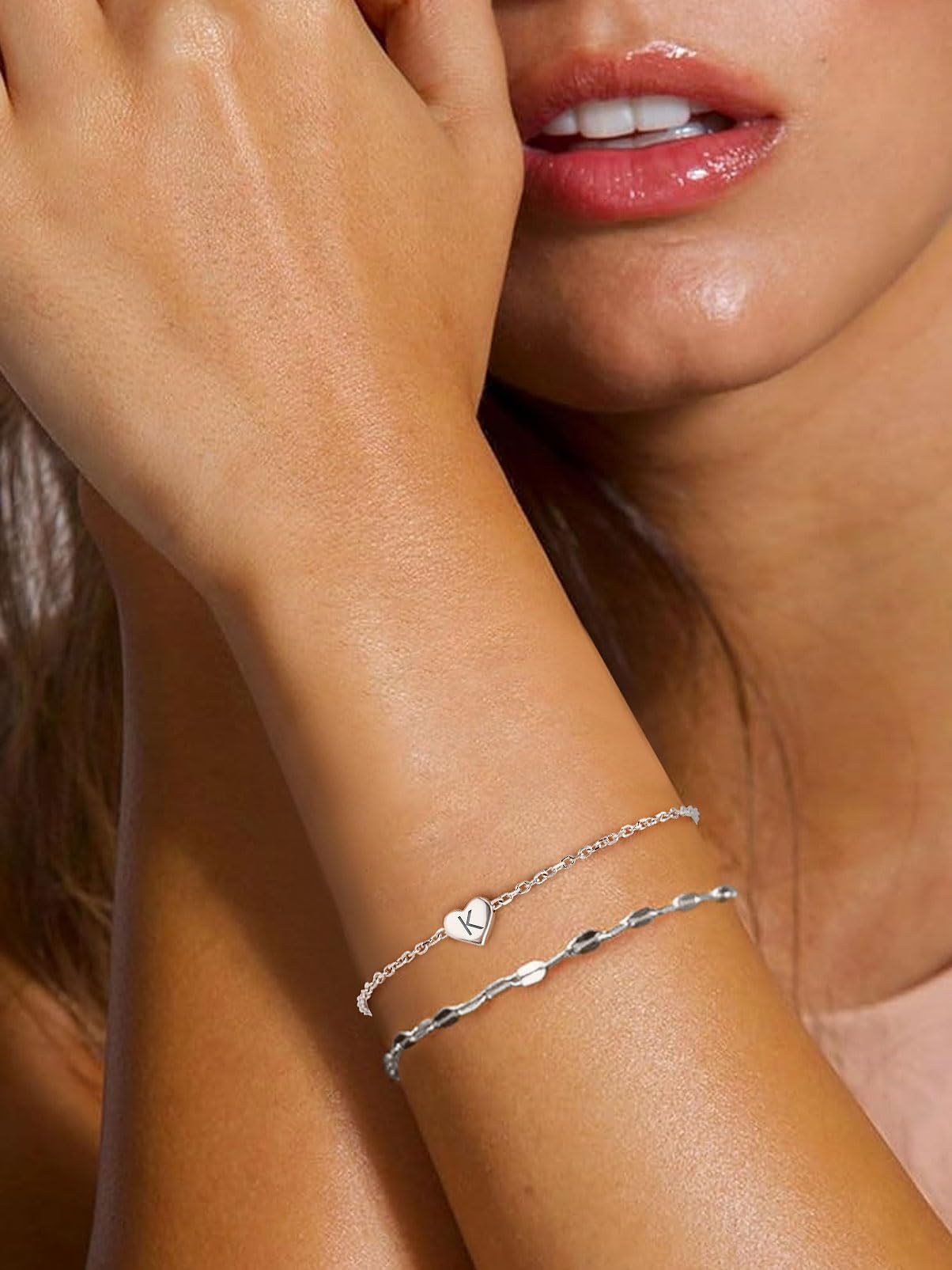 Sterling Silver Heart Letter A Bracelets Silver Initial 18K White Gold Plated Bracelet Initial Charm Women Bracelet Jewelry