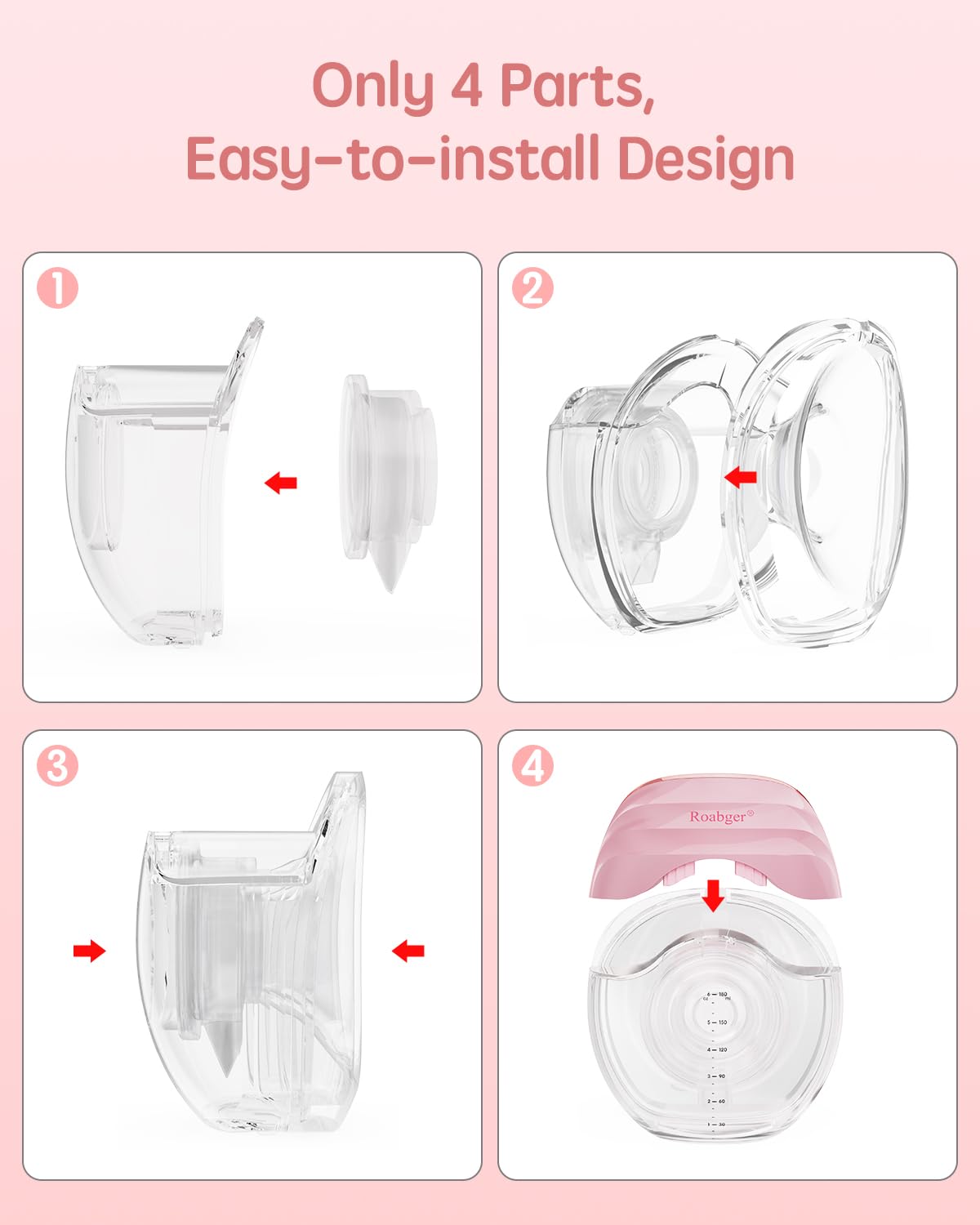 Roabger Breast Pump, Hands Free Breast Pump, Wearable Breast Pump with 3 Modes & 8 Levels, Electric Breast Pumps with Time Display, Easy Assemble & Clean, 19mm/21mm/24mm/27mm Flange, 2Pack
