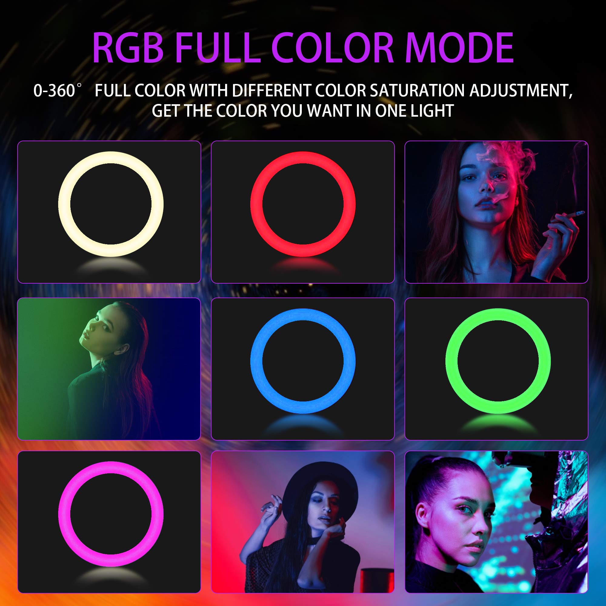 OVEHEL 18 inch RGB Ring Light Kit 3000K-6500K Dimmable LED Ring Lights10 Brightness Level Up to 5000 Lux Circle Light with Stand Phone &Camera Holder&Wireless Remote for Live Stream/Makeup/Vlog