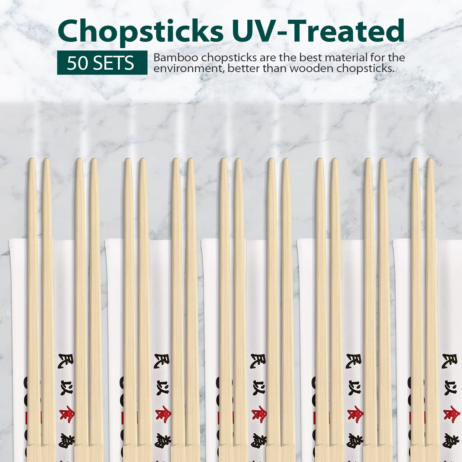 Soeos Chopsticks Disposable, Approx. 50 Sets, UV Treated Premium Disposable Chopsticks Individually Wrapped, Wooden Chopsticks Best for Japanese Sushi & Asian Dishes