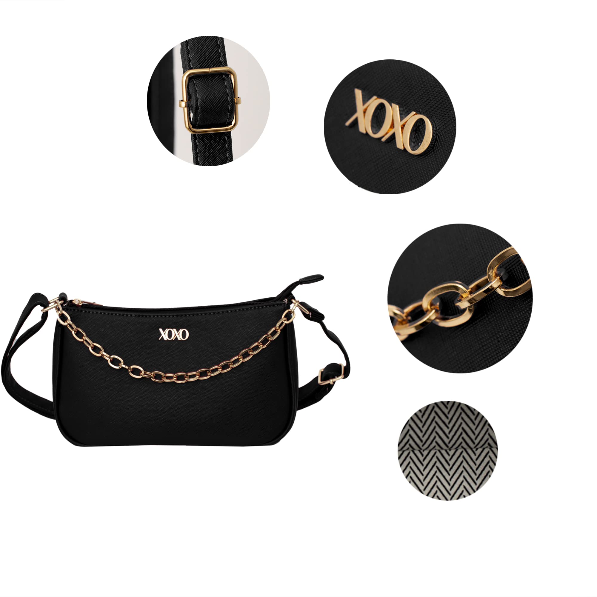 XOXO Women's Handbag Large Black Crossbody With Chain