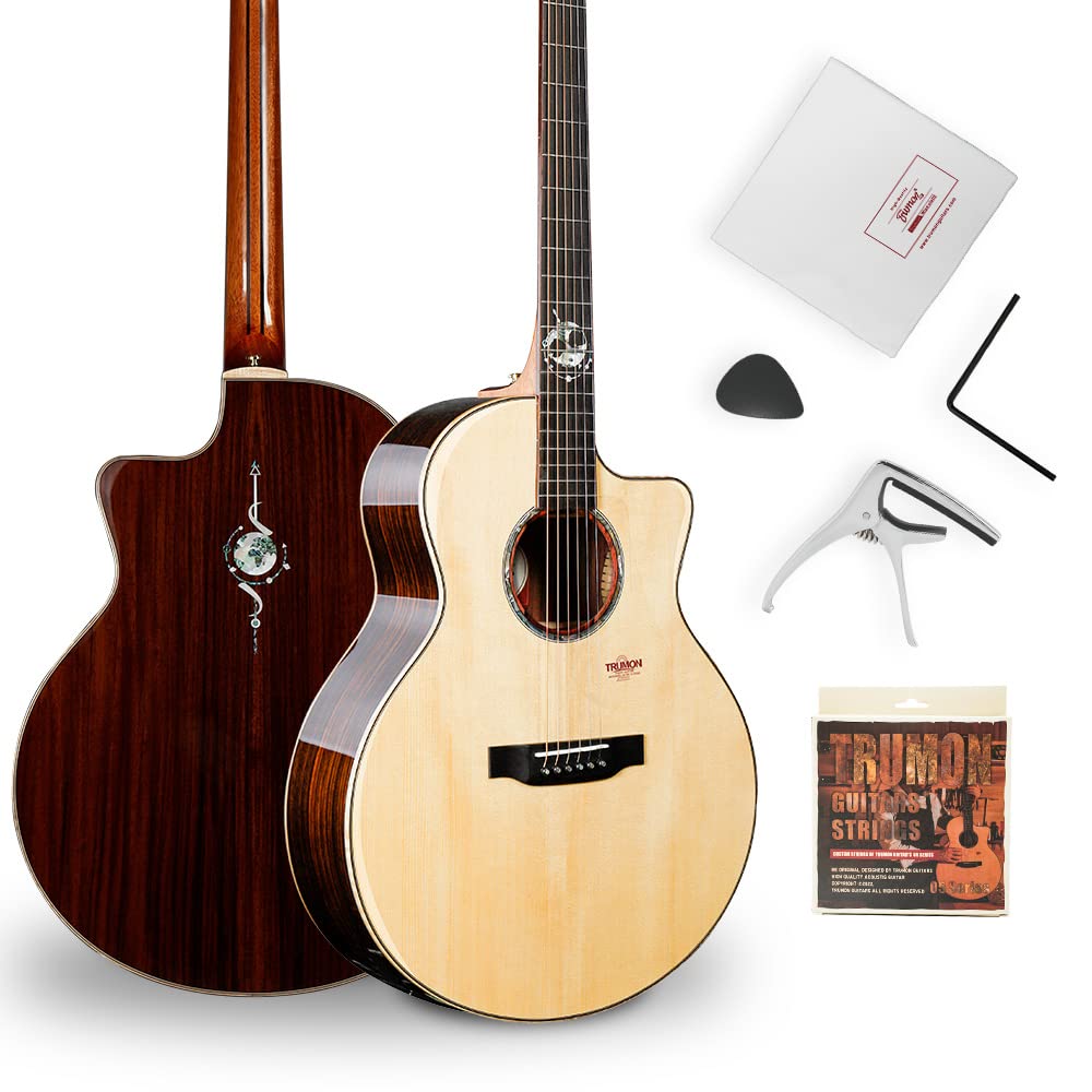 TRUMON Cutaway Acoustic Guitar Solid Top Dreadnought Adult Beginner Full Size 41" with Acustica Guitarra Starter Bundle Kit