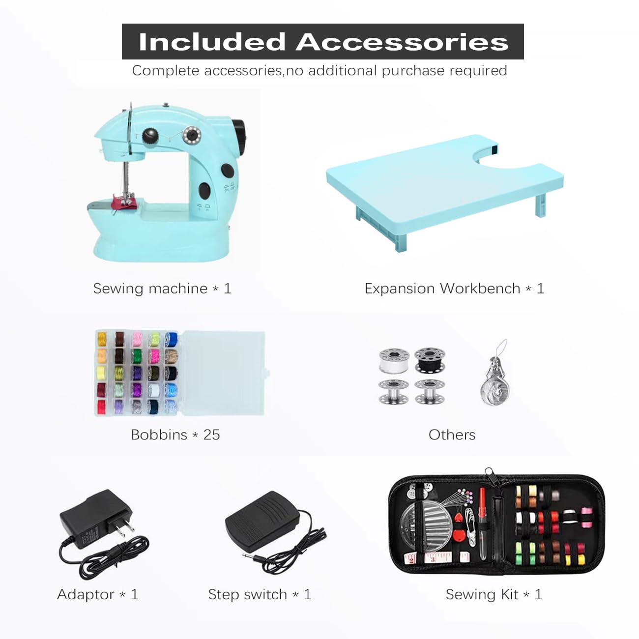 Mini Sewing Machine,small handheld Sewing Machine kit Portable Kids Electric Sewing Machine with Sewing Bag,Easy to Use, LED Light, Fast Stitch Suitable for Clothes,DIY Home Travel 1 (Blue)