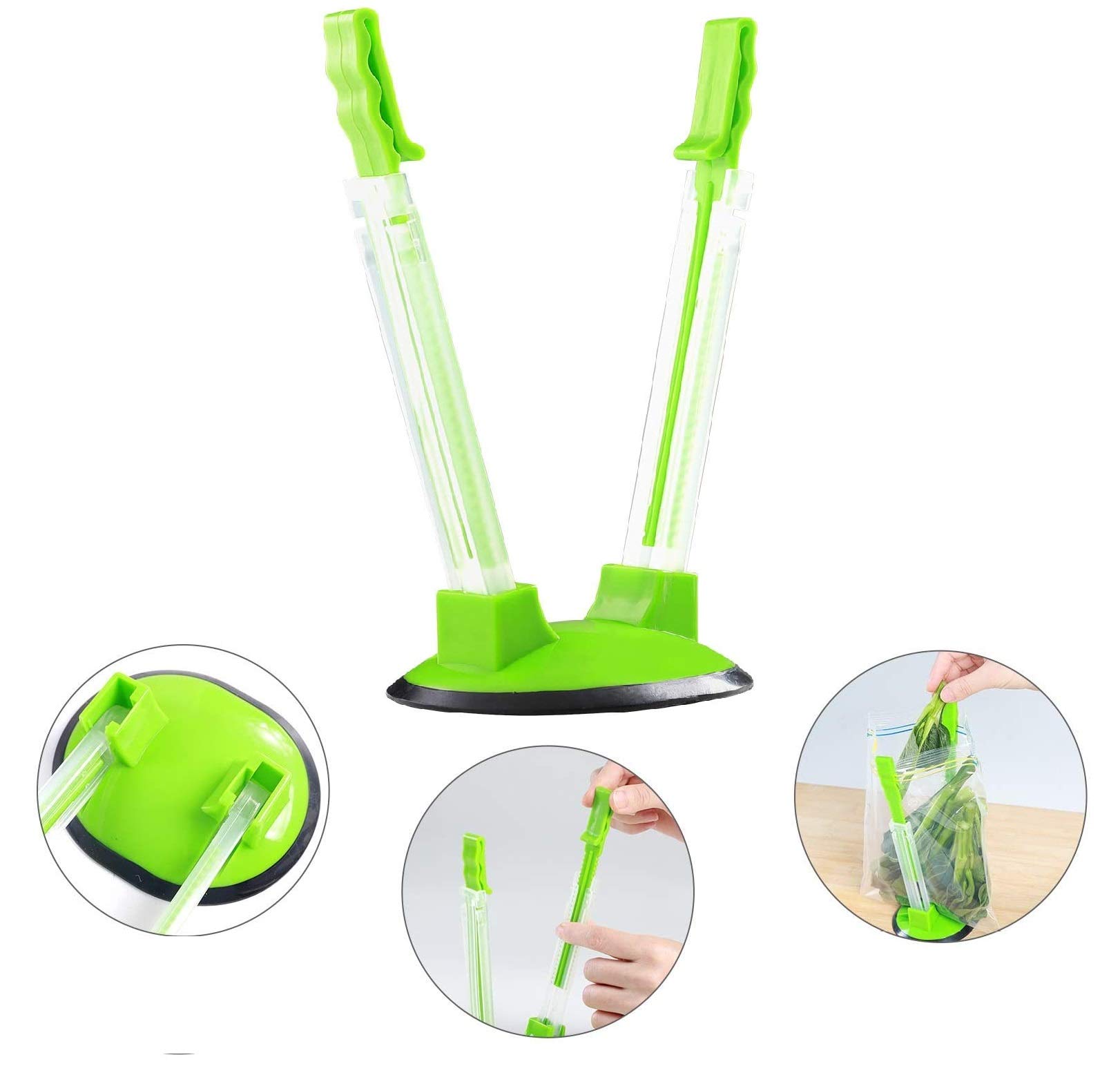 Staont Adjustable Baggy Rack, No-hands Food Storage Holders For Food Prep Bag, plastic Freezer Bag, Clip-Ideal Kitchen Gadget (Green, 2pcs)