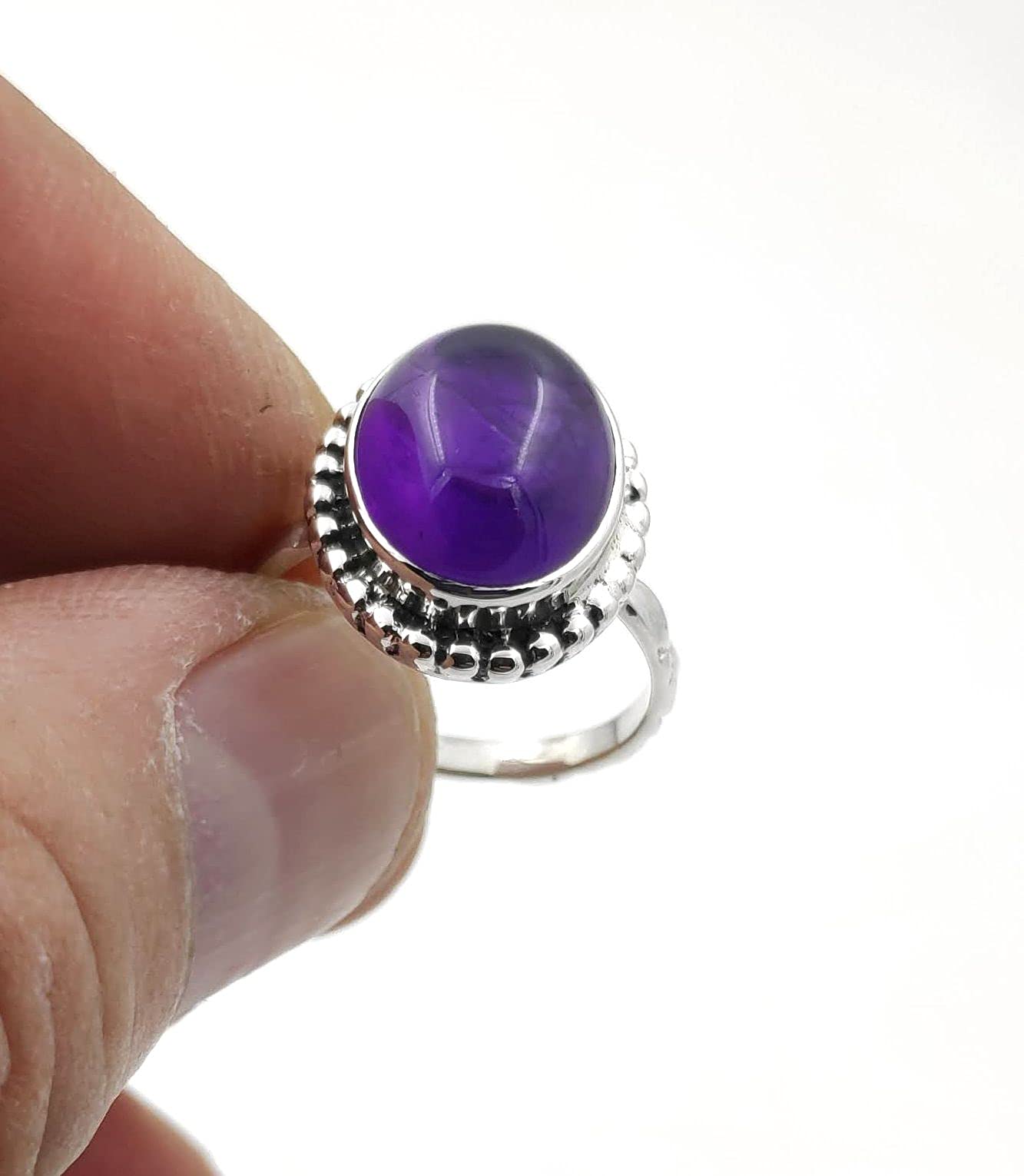 Navya Craft Amethyst Stone Silver Ring | 925 Sterling Silver Handmade Statement Promise Ring for Women | Natural Gemstone Boho Jewelry | February Birthstone | Gift for Her Birthday Anniversary