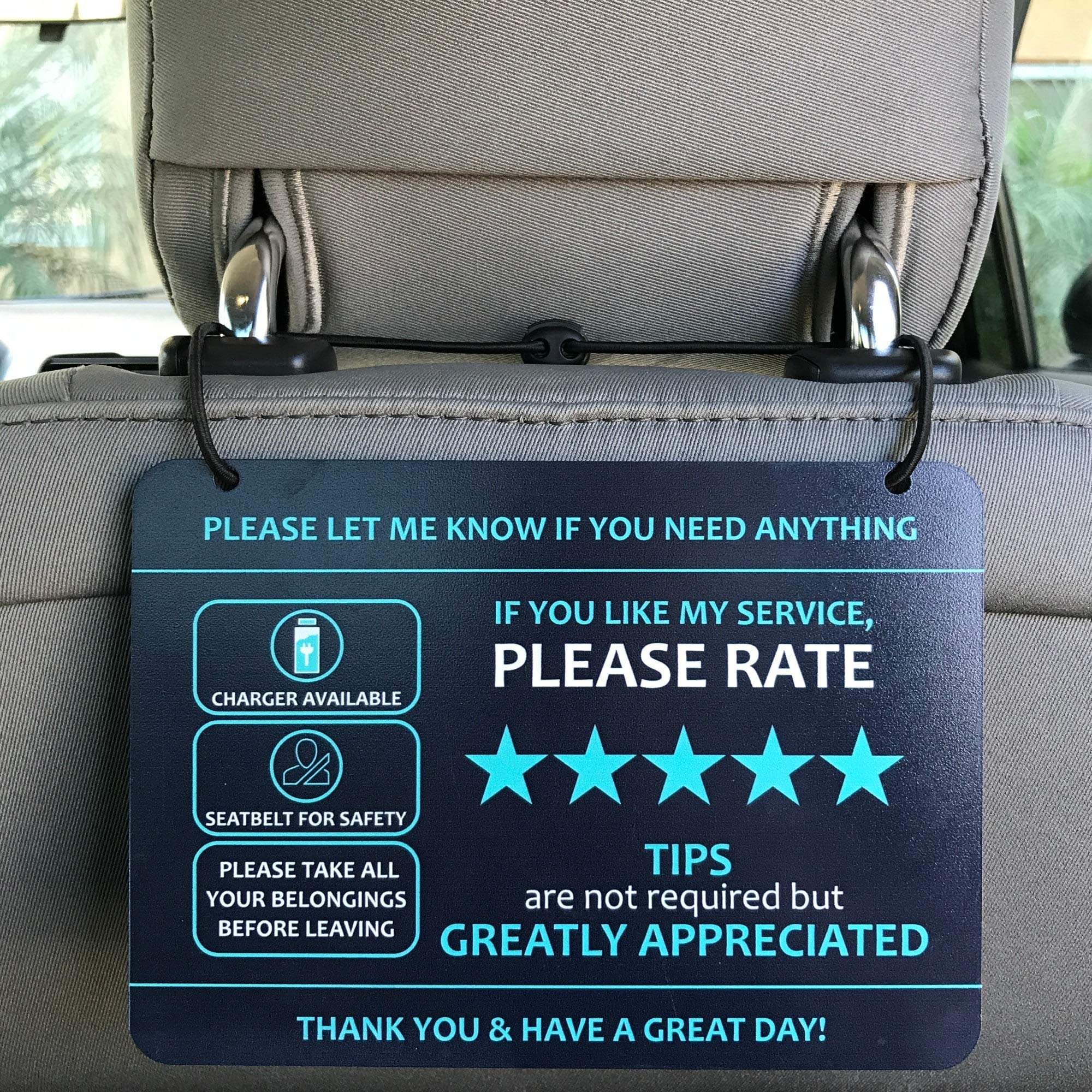 Nebudo Compatible with Lyft Uber (2-Pack) Tips Rating Appreciated Rideshare Accessories β 7β x 5β β Interior Acrylic Headrest Sign - Rate Me Tip No Smoking for 5 Star Rides for Ride-Share Drivers