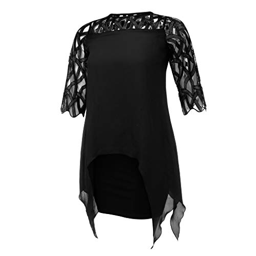 Pinkpaopao Plus Size Mesh Chiffon Dress for Women Flared 3/4 Sleeve Patchwork Loose Shift Layered Dress Solid Midi Dress Black