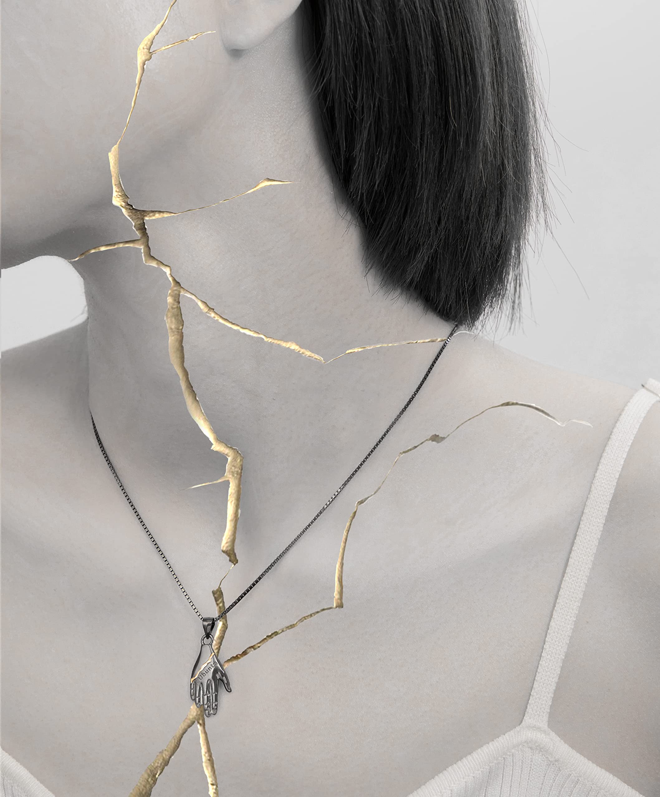 Verba Creations Ubuntu Kintsugi Reversible Pendant - Easily Adjustable Handmade Necklaces in Rhodium Plated 925 Sterling Silver