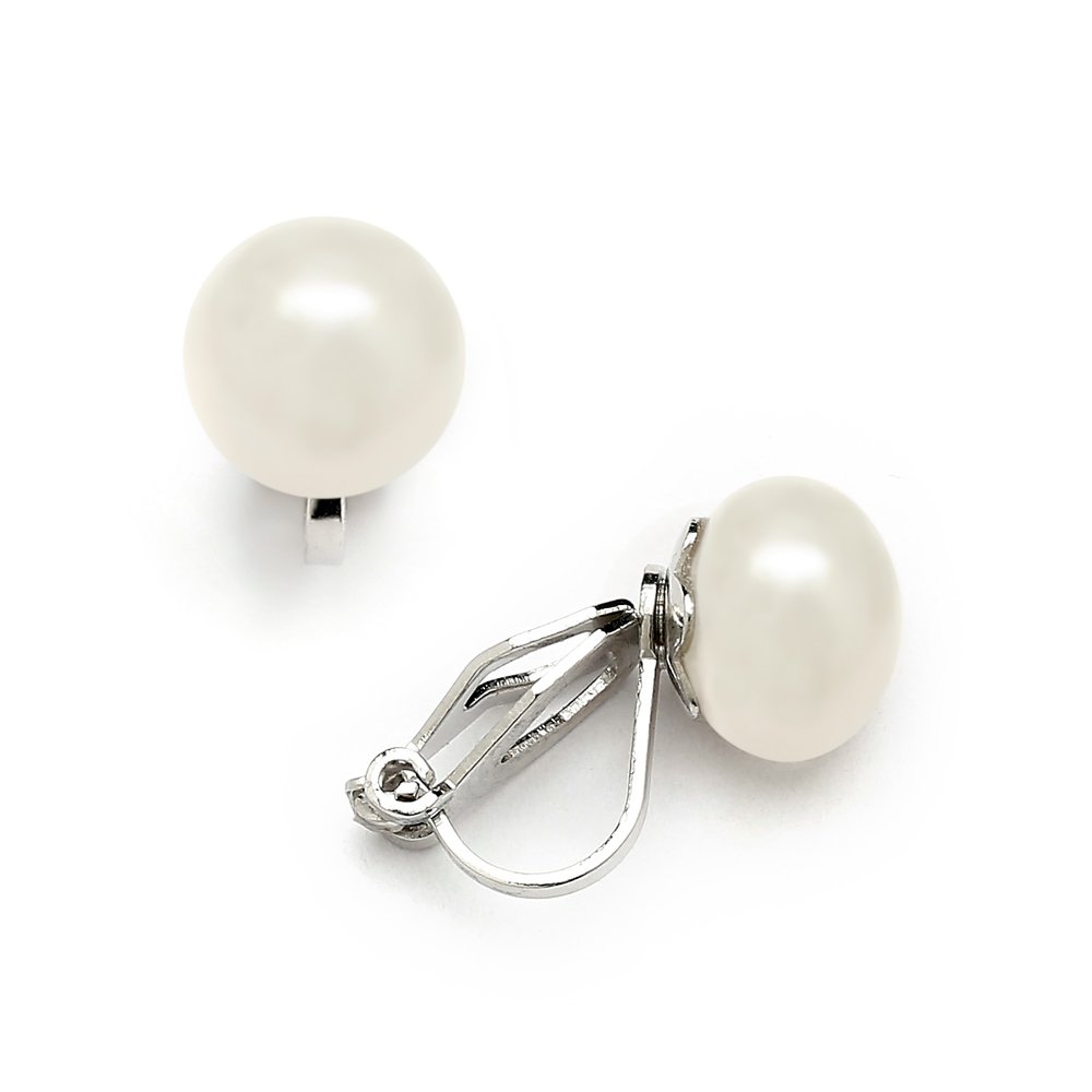 Mariell 9mm Ivory Shell Pearl Clip-On Earrings - Luxurious Freshwater-Look Pearl Button Style Clip Ons