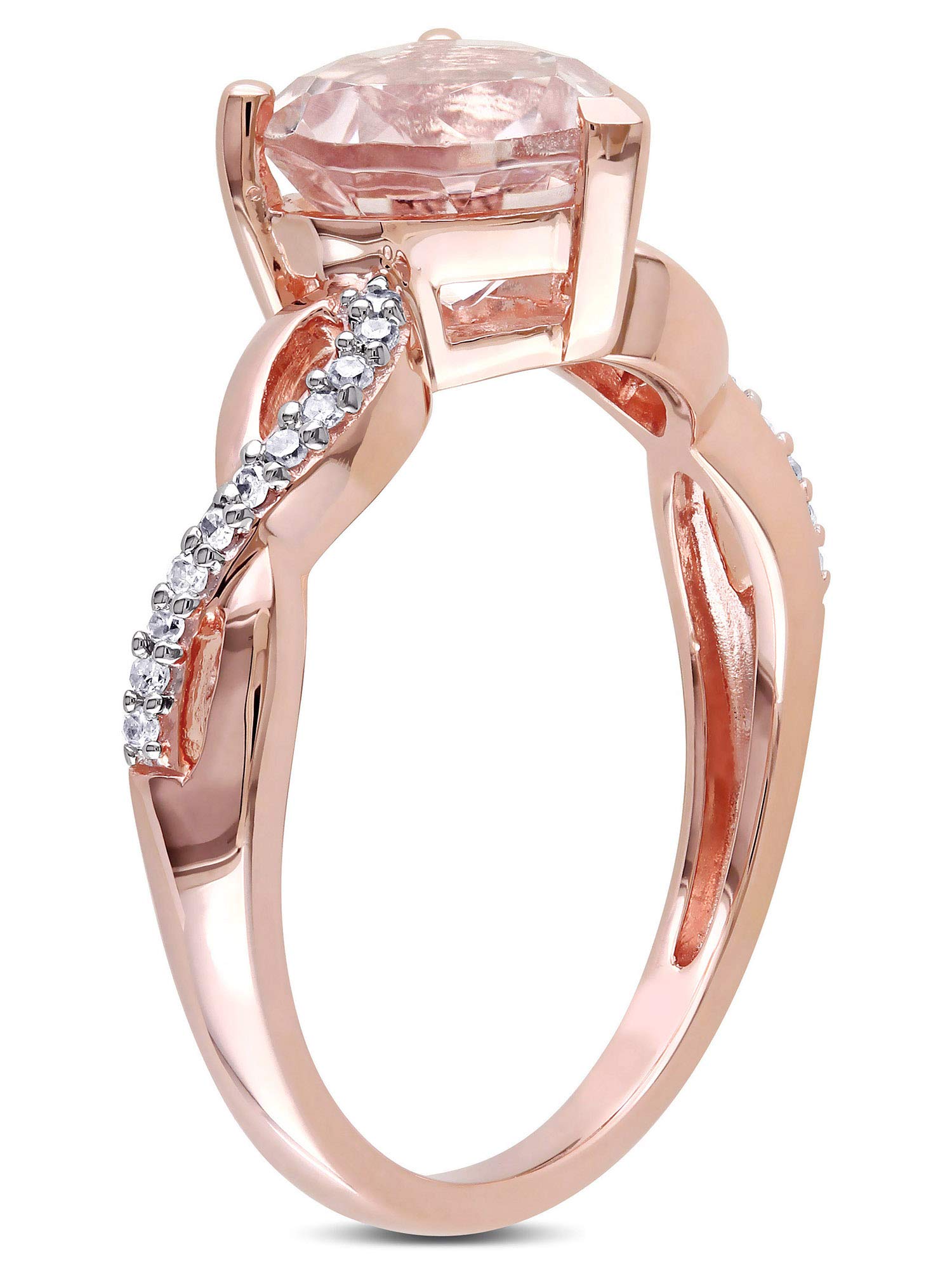 SLV 1-3/4 CT.T.W. 8 x 8mm Heart Cut Morganite & 1/10 CT.W. D/VVS1 Diamond 14K Rose Gold Plated Heart Infinity Ring7