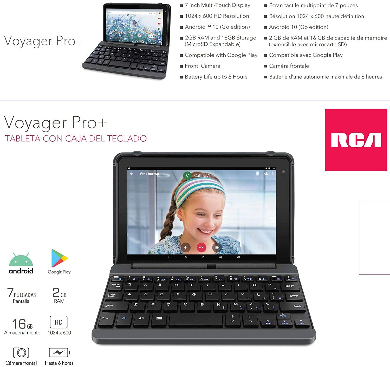 RCA Voyager Pro+ [RCT6876Q22K00] 7 Inches 2GB RAM 16GB Storage with Keyboard Case Tablet Android 10 (Go Edition) (Black)