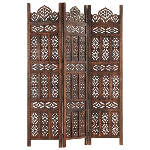 Matalde Hand Carved 3 Panel Room Divider with Beautifully Carved Pattern, 3.93' Wooden Folding Privacy Screen, Freestanding Partition Wall Divider for Office, Home, Christmas Decoration, Dark brown