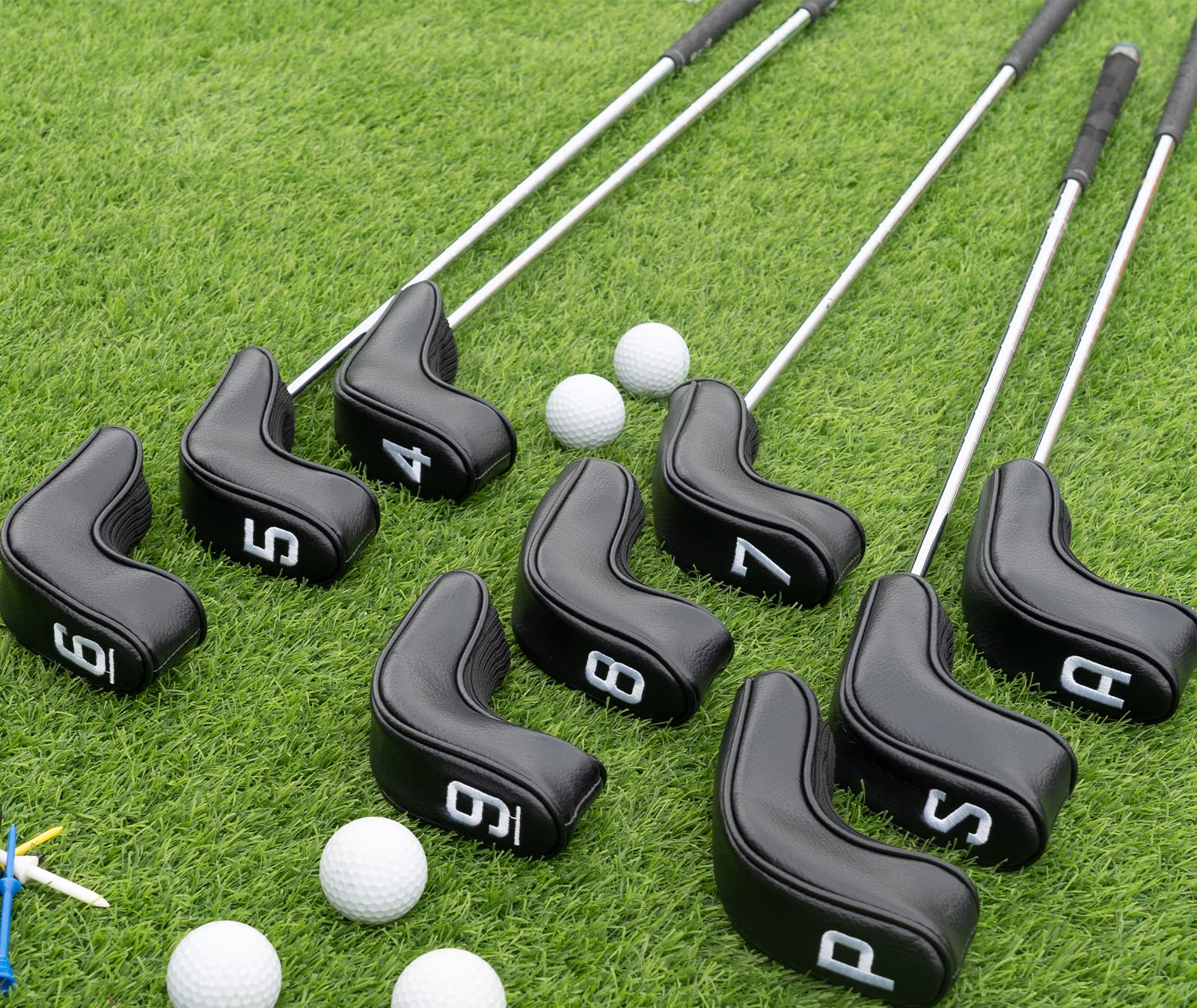 VAEEL 9pcs Hybrid Head Covers for Golf Clubs, Premium Leather Hybrid Iron Covers, Black Hybrid Headcover Set Fit Most Hybrid Irons